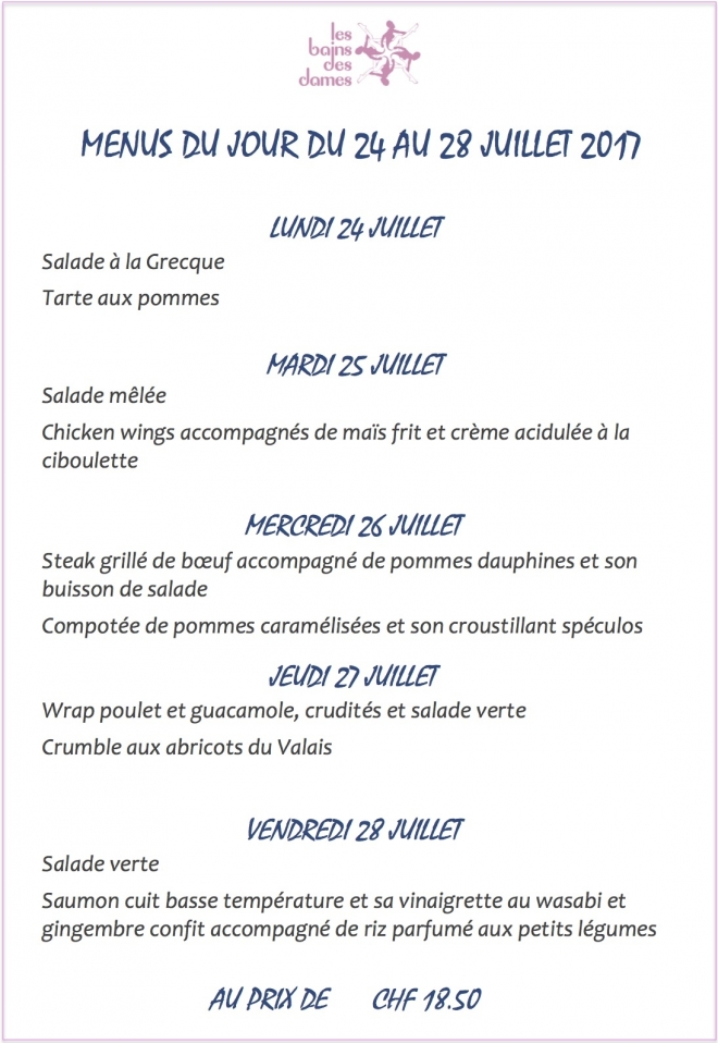 Menus du jour, Suggestions du Chef & many more